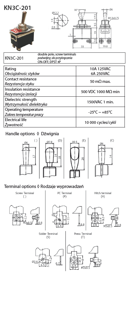 KN3C-201; toggle switch; | Micros